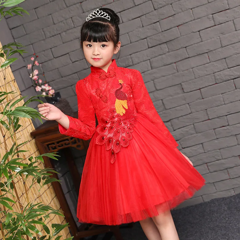 Girl-Embroidery-Cheongsam-Children-Red-Princess-Evening-Dress-Qipao ...