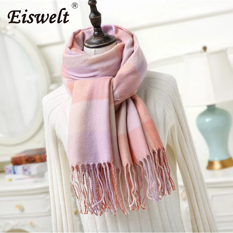 EISWELT 2018 Autumn Winter Female Wool Plaid Scarf Women Cashmere Scarves Wide Lattices Long ...