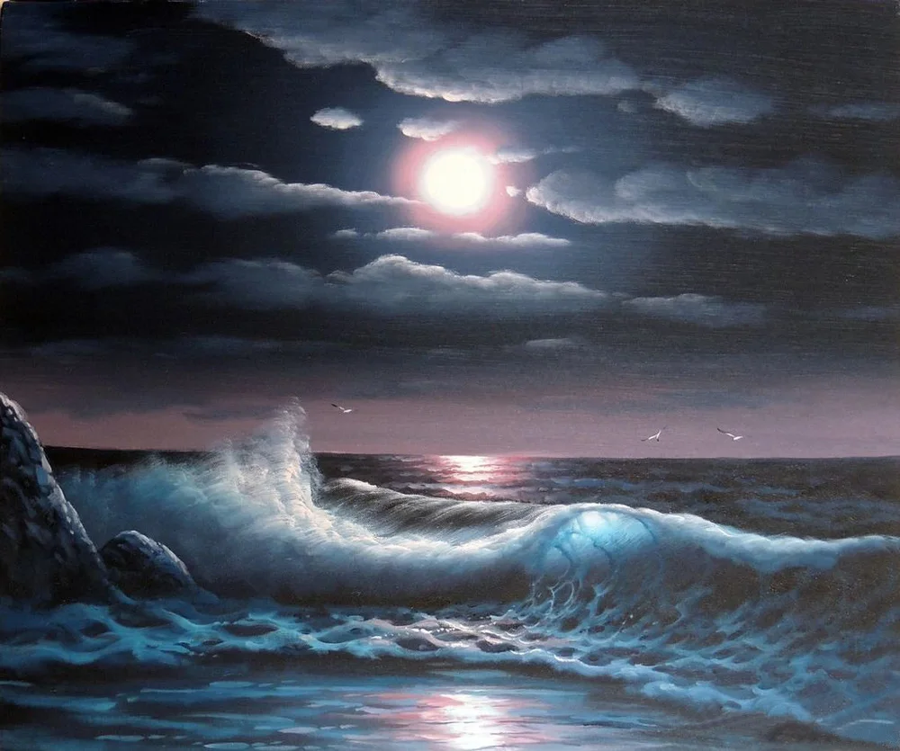 20X24" Modern Abstract Night Moonlight seascape Art Oil Painting canvas ...
