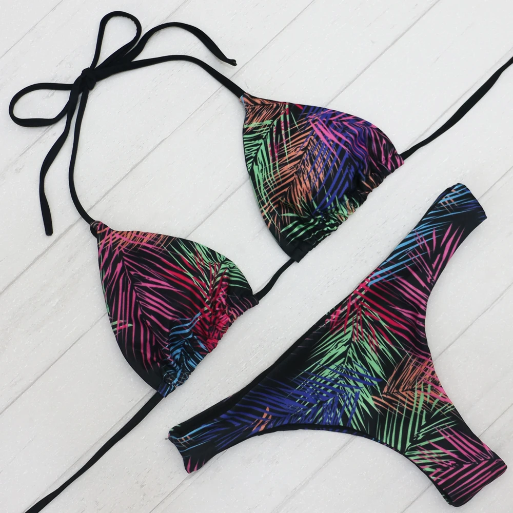 Sexy Bikini Printed Women Swimwear Halter Top Bikini Set Beach Wear ...