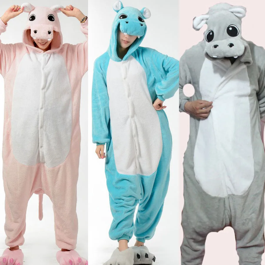 3 colors Cute Hippo animal Pajamas Winter warm Sleepwear robe cartoon ...