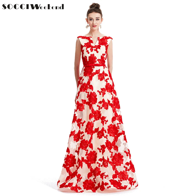 SOCCI Weekend 2018 Long Evening Dress Embroidered Flowers Floor Length ...