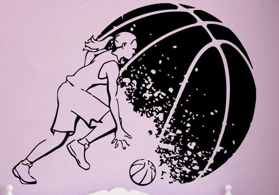 Basketball Wall Sticker Girl Basketball Player Sport Gym Mural Art Wall ...