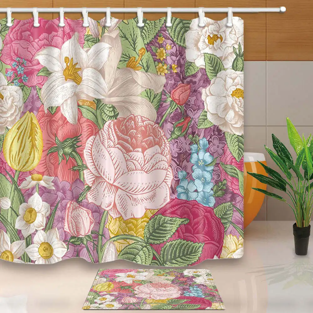 Shower Curtain With Flowers Vibrant Colors Beautiful Bathroom Curtains