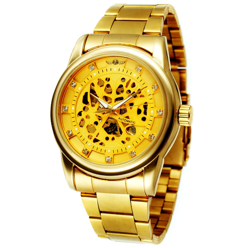 WINNER Brand Luxury Fashion Men Gold Black Skeleton Full Stainless ...