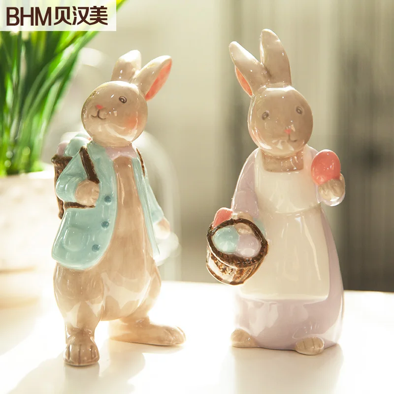 family ceramic white rabbit home decor crafts room decoration ...