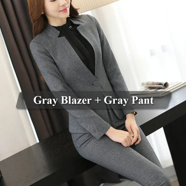 2 Piece Gray Pant Suits Formal Ladies Office OL Uniform Designs Women ...