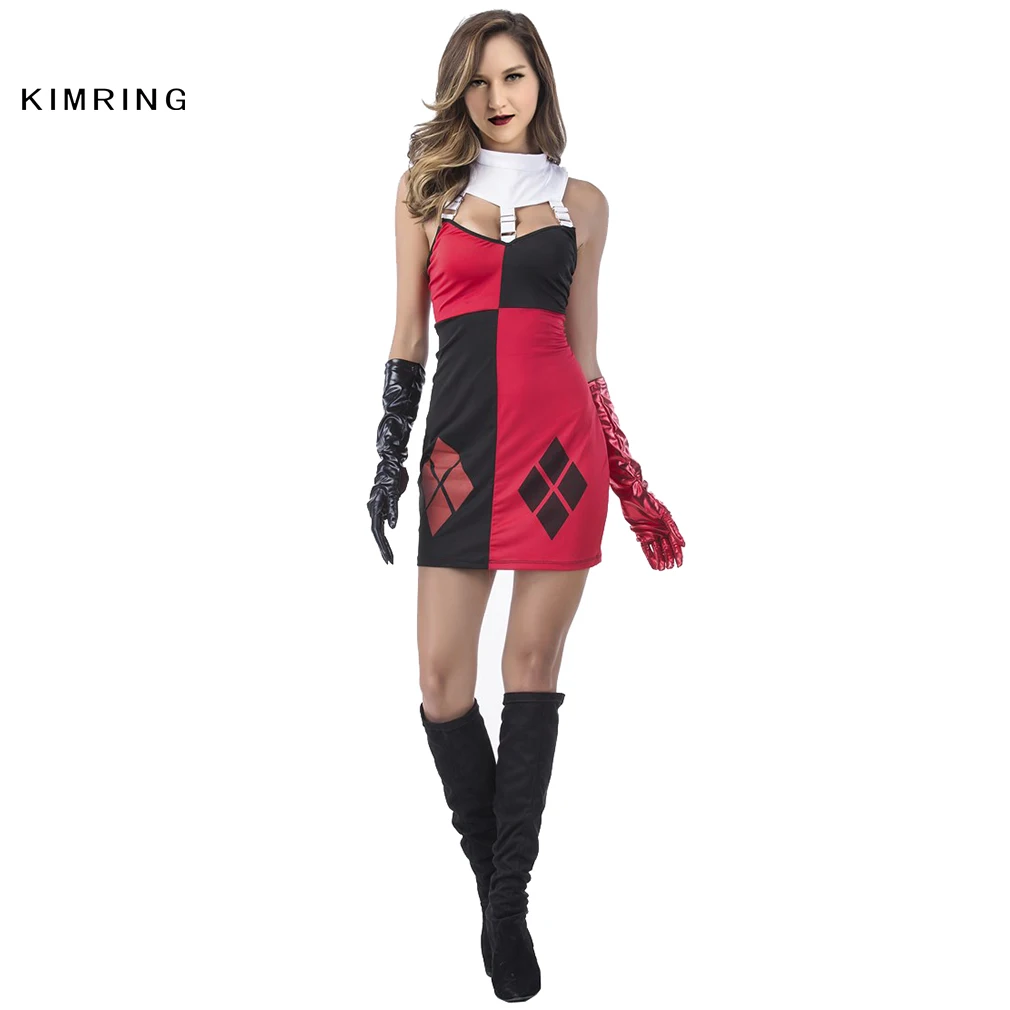 Kimring Sexy Harley Quinn Costume Adult Women Fantasia Black And Red