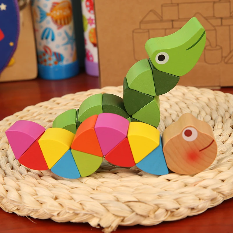 Colorful Wooden Worm Puzzles Kids Learning Educational Didactic Baby ...