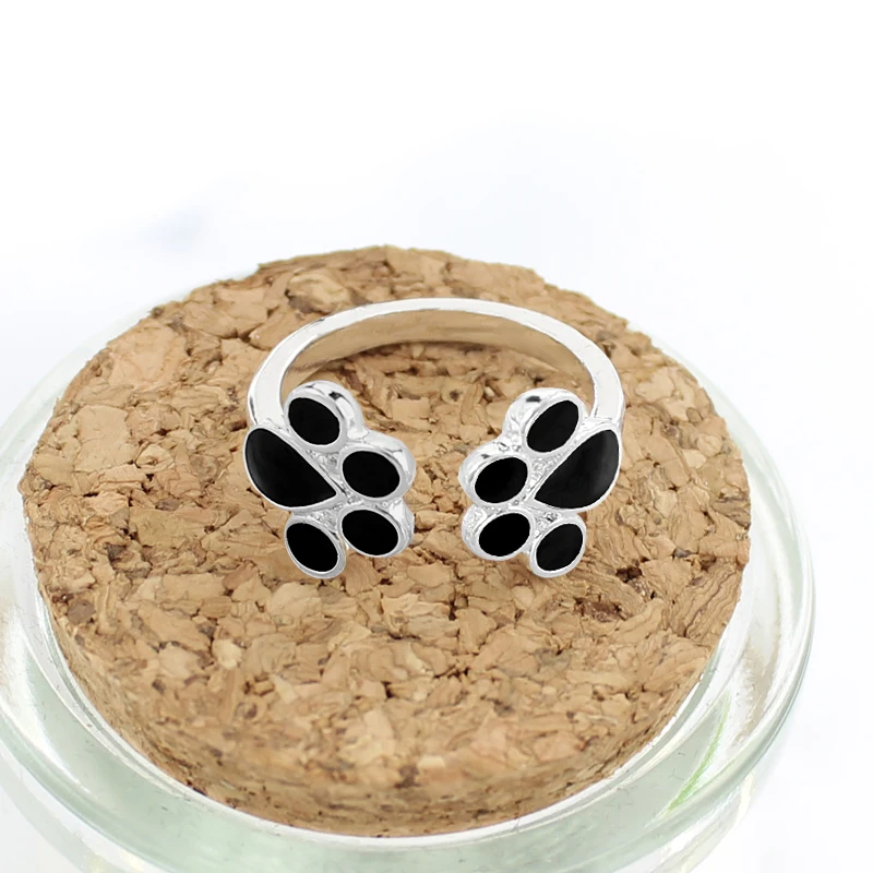 Gold Silvery Dog Claw Ring Adjustable Opening Band Cute Cat Paw Print ...