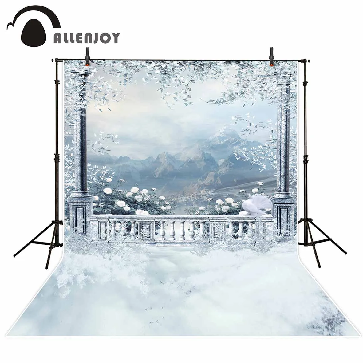 Allenjoy Vinyl Photo Backdrops Railings Winter Snow White Pigeons ...
