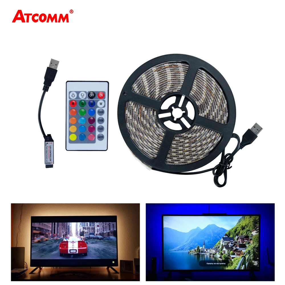 USB 5V RGB LED Strip Light 0.5M 1M 2M 60 LEDs/m SMD 5050 Tape Light TV ...