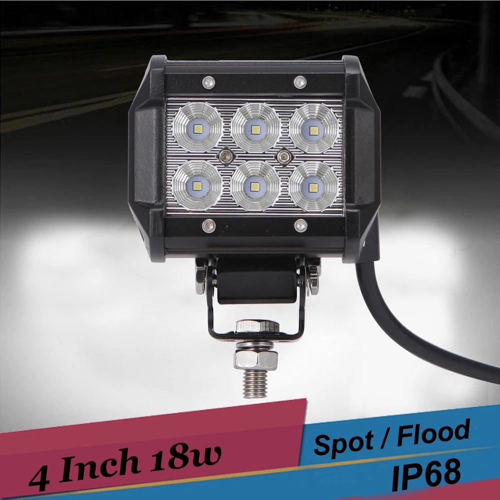 4 Inch 18W Spot Flood LED Light Bar 4x4 Offroad Work Light Truck SUV ...
