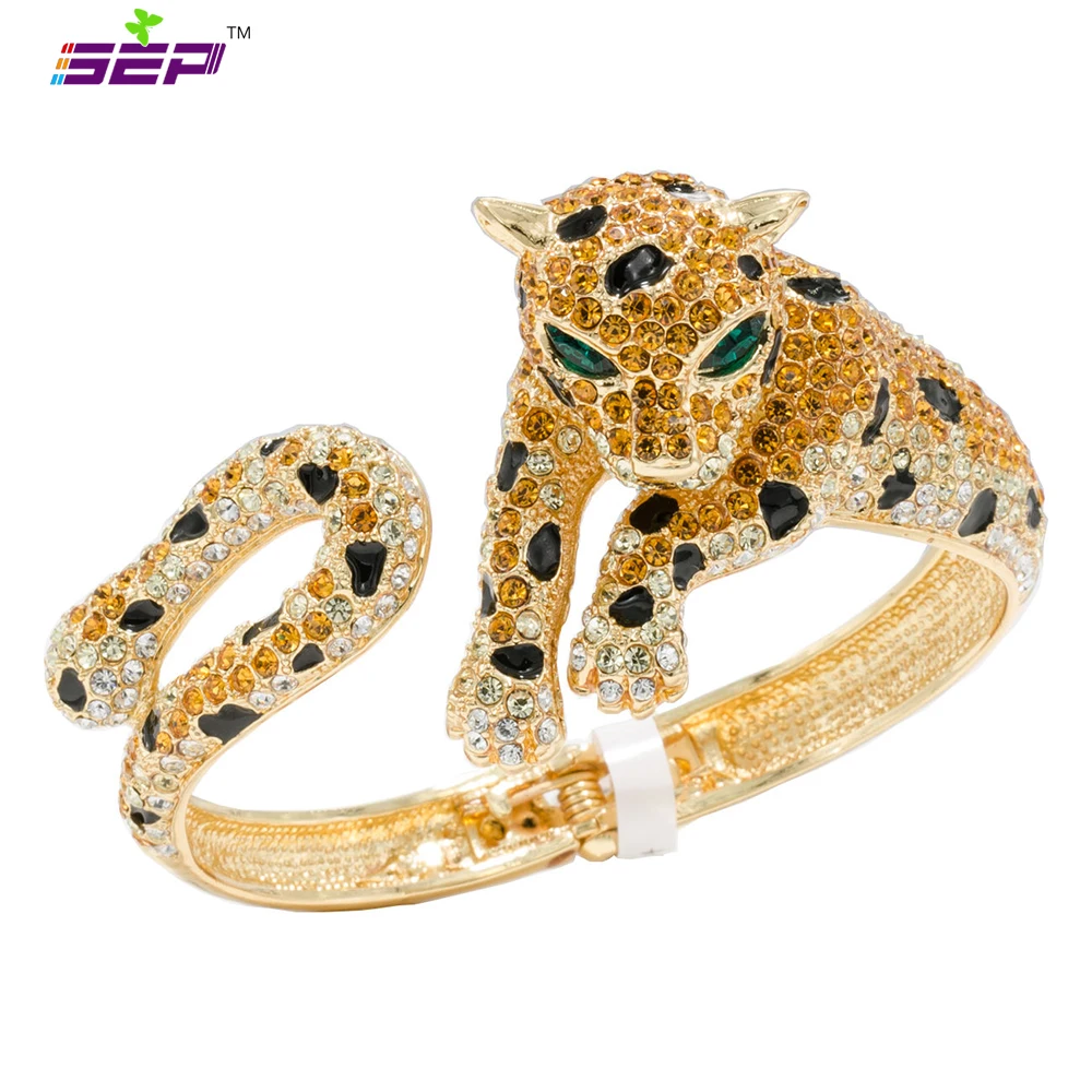 Real Austrian Crystal Animal Panther Leopard Bracelet Bangle Cuff For ...