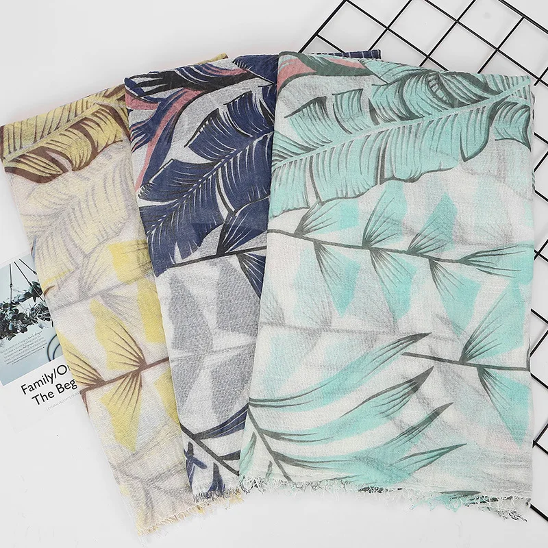 2018 New Bubble Leaf Pattern Fringe Scarves Shawls Women Green Leaves ...
