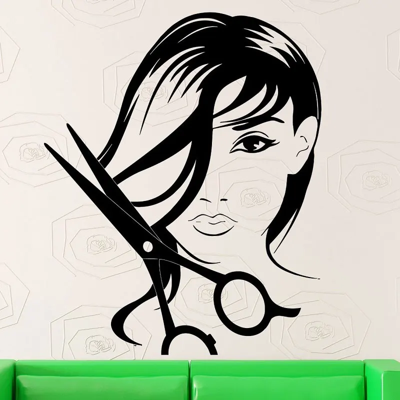 Calcomanía de pared para peluquería, decoración de pared de pelo corto ...