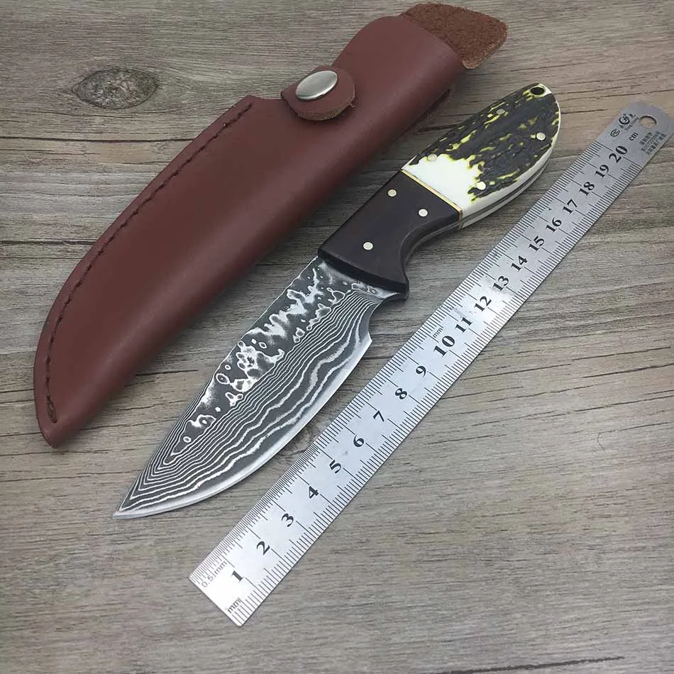 Handmade Forged Damascus Steel Hunting Knife Fixed Knife Rosewood