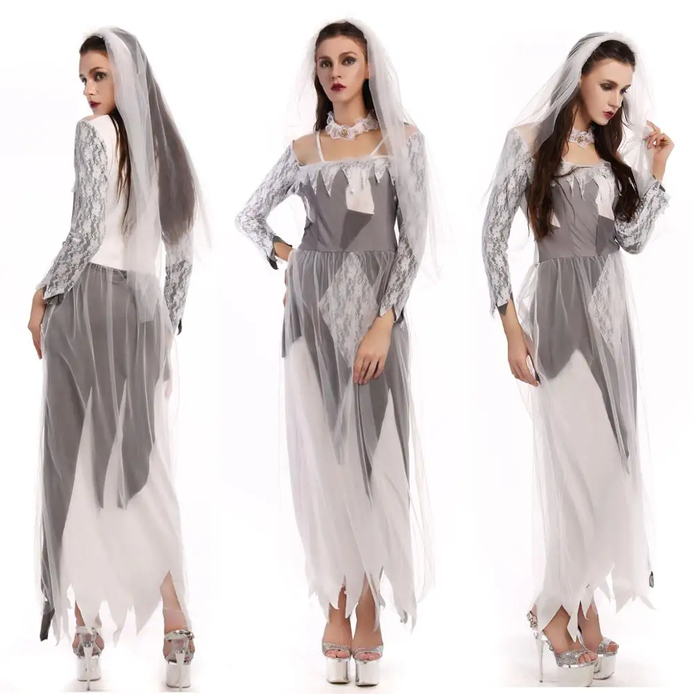 Scary Terror Ghost Bride Costume Halloween Adult Cosplay Dress Fancy ...