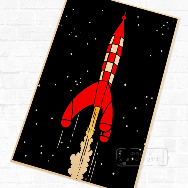 The Rockets TinTin Cartoon Comic Vintage Retro Kraft Coated Poster ...