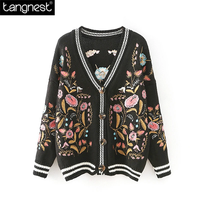 TANGNEST Alta Qualidade Completo Manga Bordado Camisola Das Mulheres ...