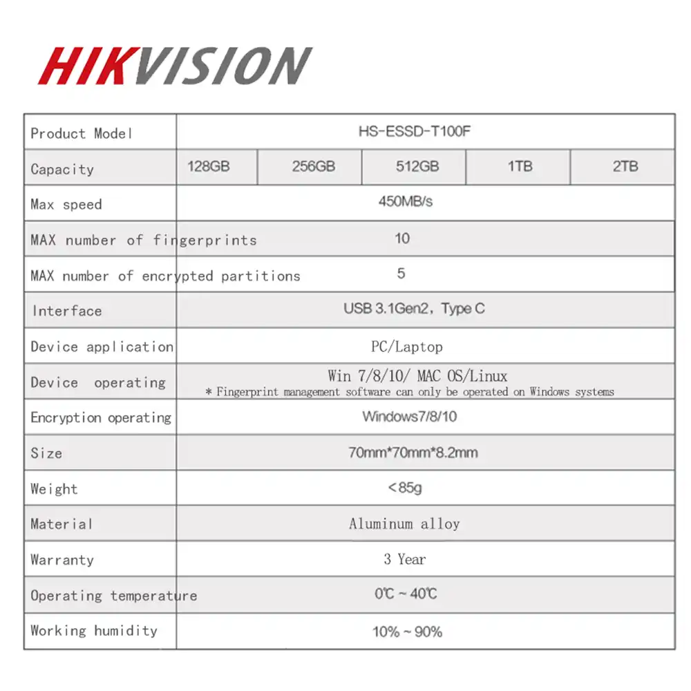 HIKVISION External SSD 1TB 512GB 256GB 2TB Fingerprint Encrypted ...