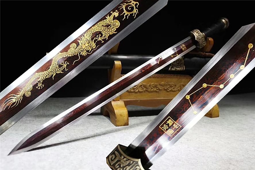 Chinese Wushu Sword Sharp Folded Red Damascus Steel Blade Kung Fu Han ...