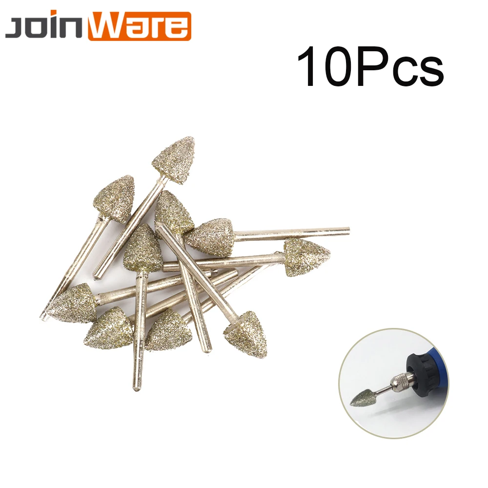 10Pcs 3MM Shank Cone Shape Diamond Sanding Grinding Head Engraving ...