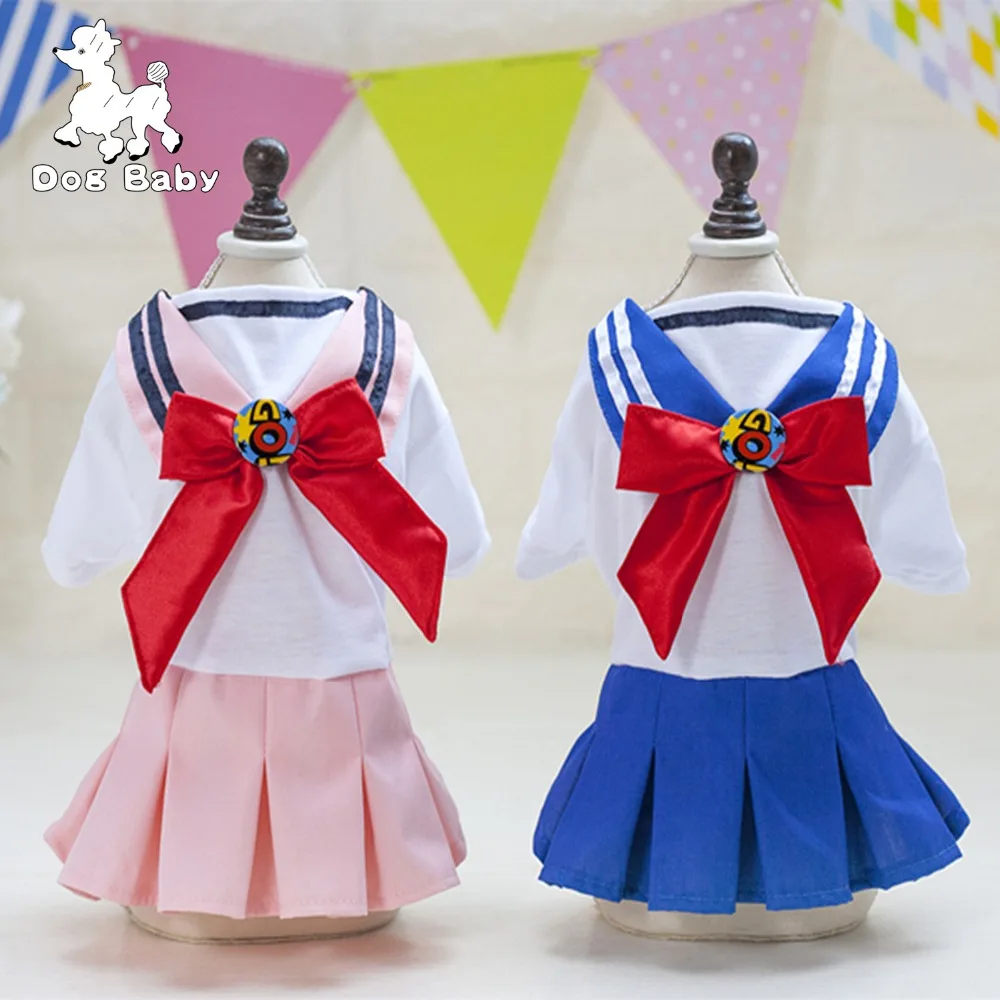 E25 Sweety Spring Summer Pet Dog Campus Uniform Dress Clothes Puppy ...