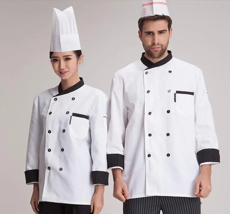 2019 New Unisex Chef Uniform Long Sleeved Black White Restaurant Cook ...