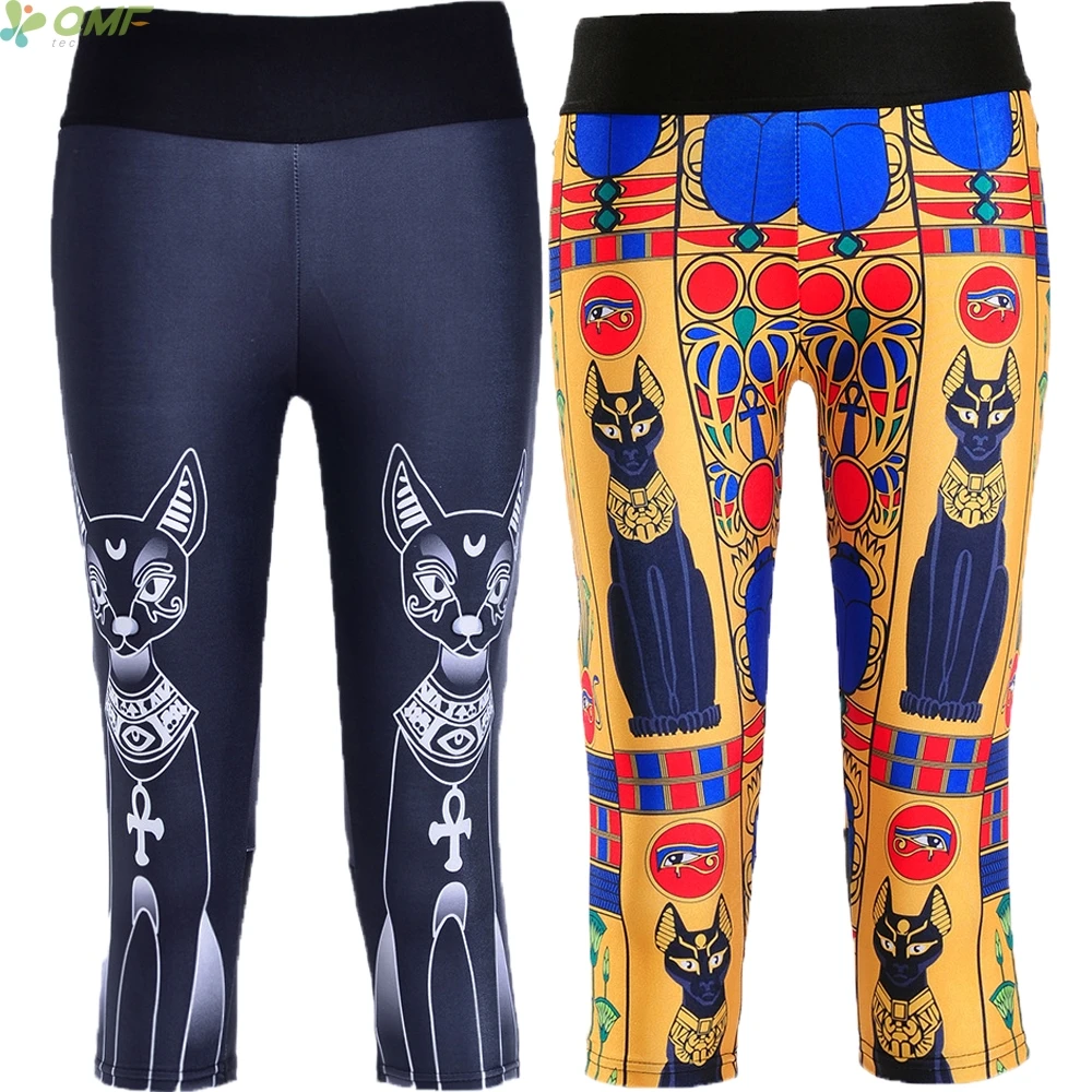 Egyptian Goddess Bast Digital Print Ladies Pocket Cropped Trousers ... Egyptian Goddess Bast Digital Print Ladies Pocket Cropped Trousers ...