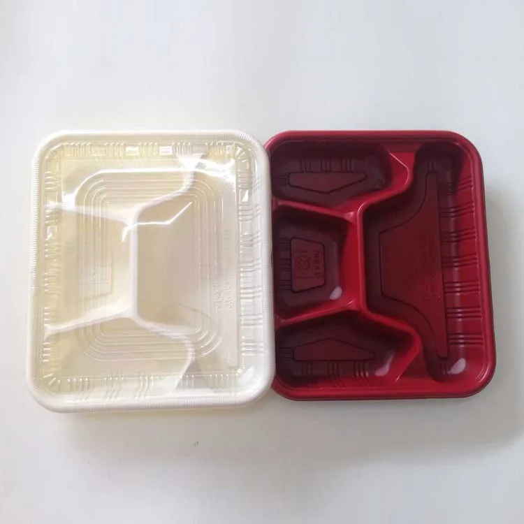 4 Grid Disposable Lunch Box Non-toxic Food Takeaway Box Plastic Snack ...