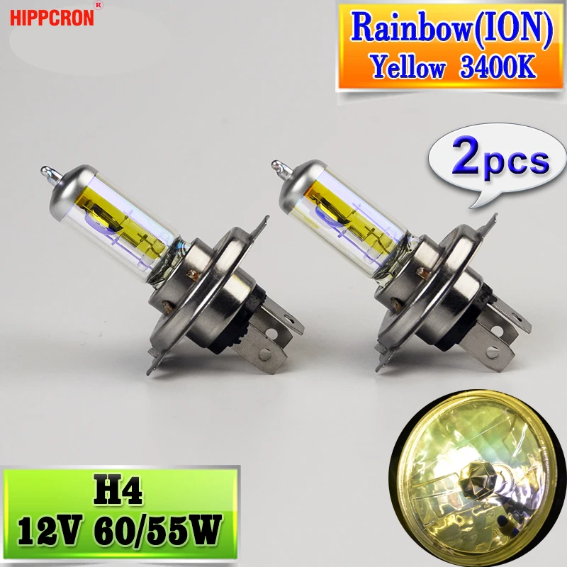 hippcron H4 Halogen Bulb Rainbow (ION) Gold Yellow 12V 60/55W 2 PCS(1 ...