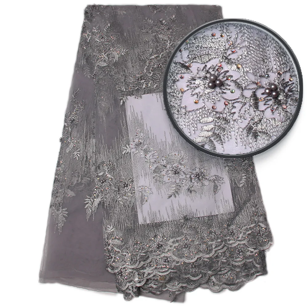 Silver Grey Embroider Lace Dress Fabric, African Wedding Lace Materials ...