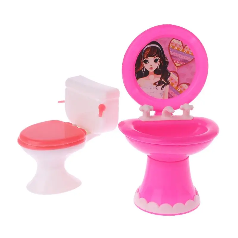 1 Set Cute Wash Basin Toilet Doll Accessories Bathroom Washing Devices ...