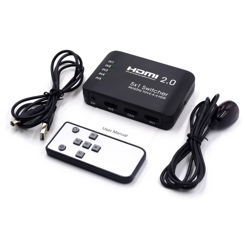 HDMI2.0 видеокоммутатор HDMI 5 вход и 1 выходной коммутатор 4K 60HZ AYS-51V20 черный