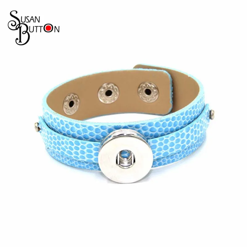 Newest Fashion Wide Snake Wristband Snap Button Bracelets Lake Blue ...