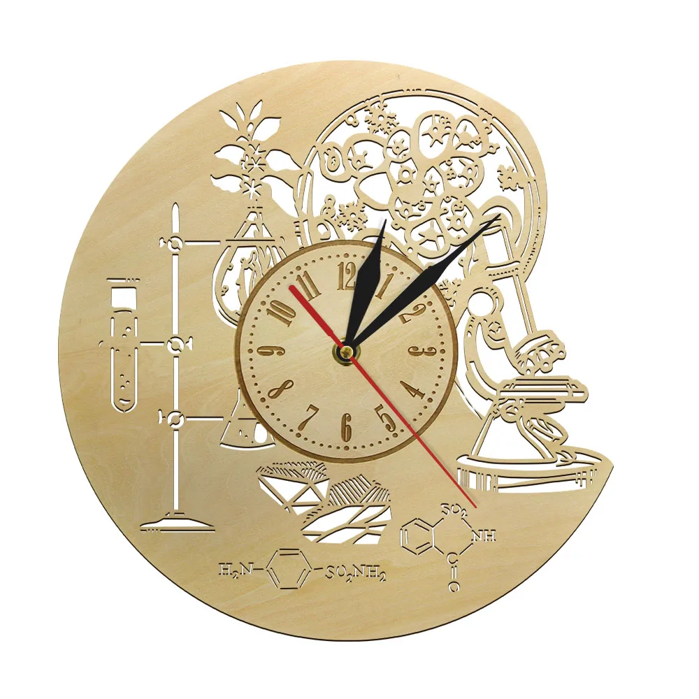 Chemistry Science Wooden Wall Clock Laboratory Classroom Decorative ...