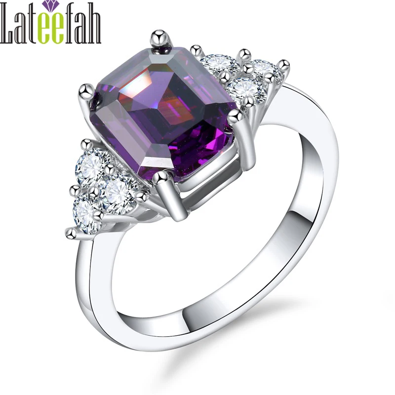 Lateefah Fashion Purple Crystal Rings for Women Silver Color Women ...