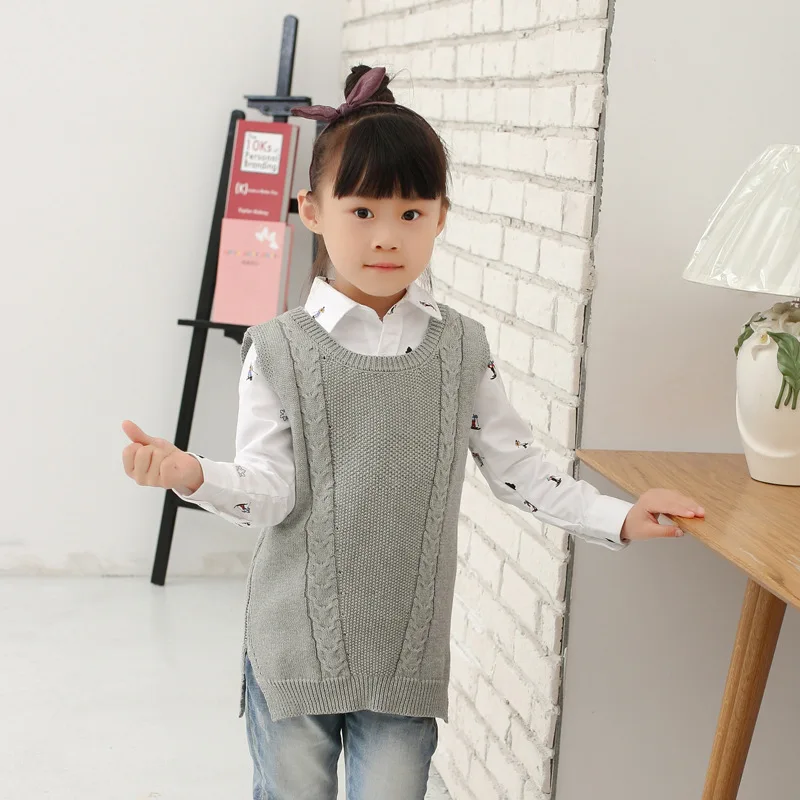 2017 New Kids Knit Vest Girls Cotton Grey Waistcoat Long Style Autum ...