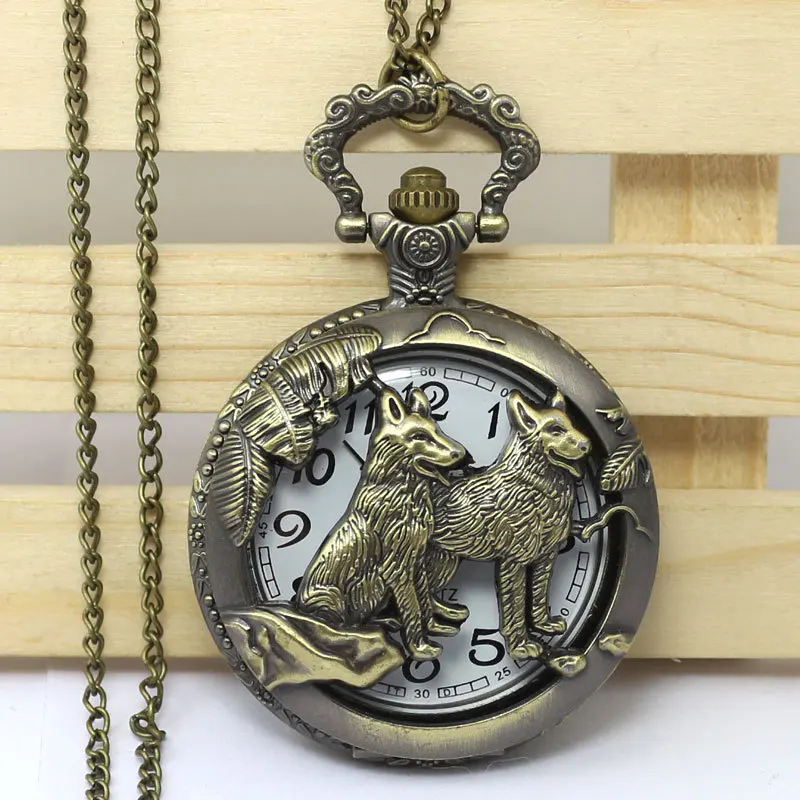 Antique Bronze Cool Hound Wolf Dog Design Hollow Quartz Pocket Watch ...