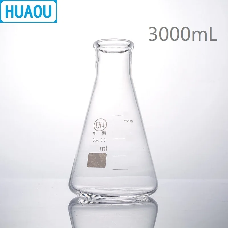 Huaou 3000ml Erlenmeyer Flask 3l Borosilicate 3.3 Glass Narrow Neck ...