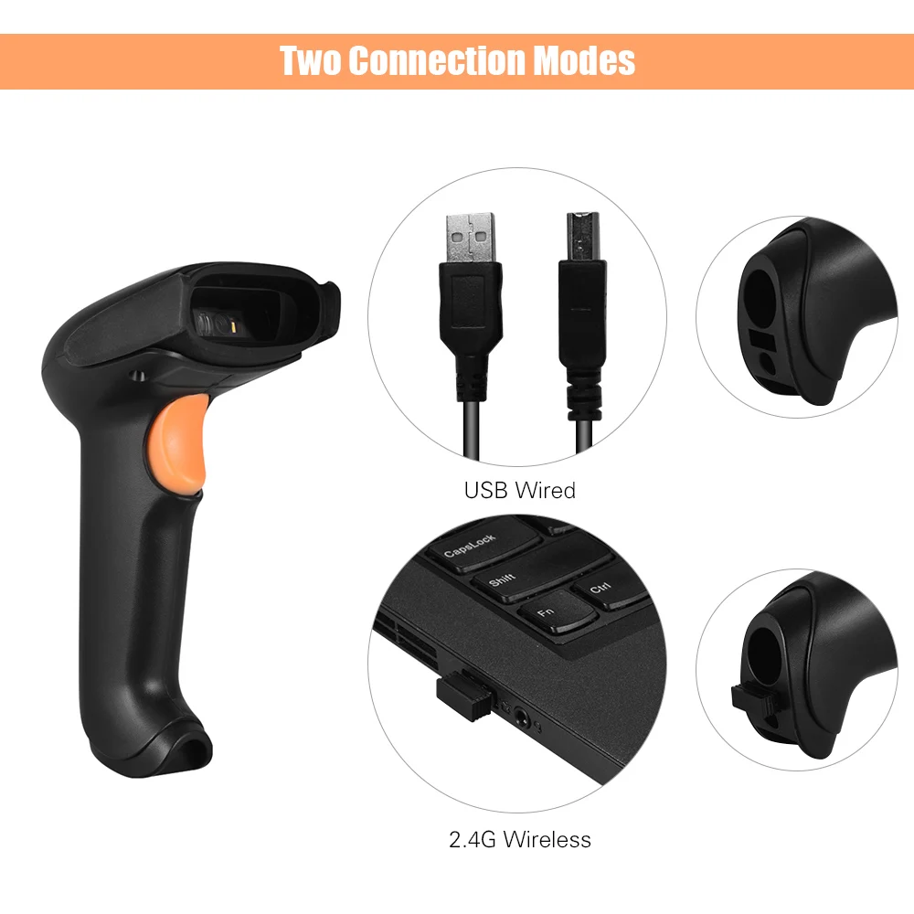 Aibecy USB 2.4G Barcode Scanner Wireless Handheld Barcode Scanner 1D 2D ...