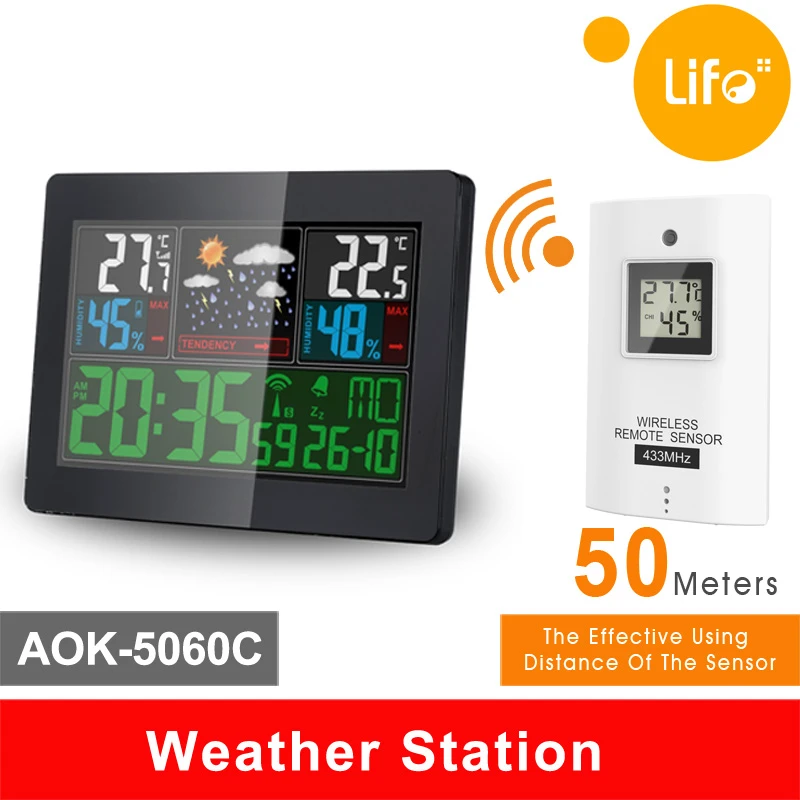 Colorful sans fil Station météo ( AOK 5060C ) avec alarme horloge numérique baromètre ...