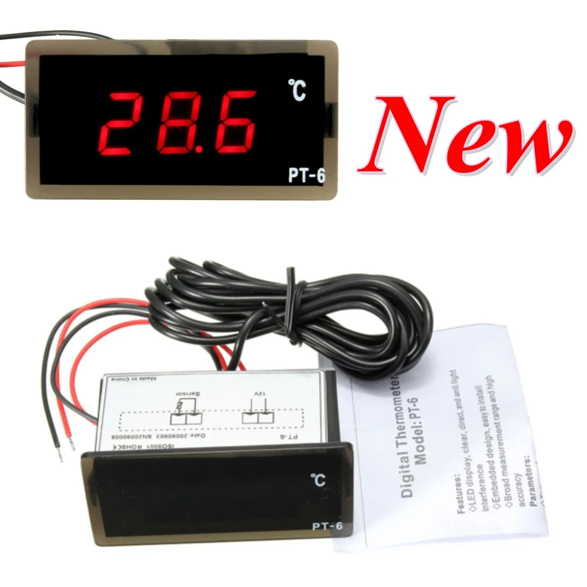 Car Vehicle Red LED Digital Thermometer Temperature Meter Probe 12V 40 ...