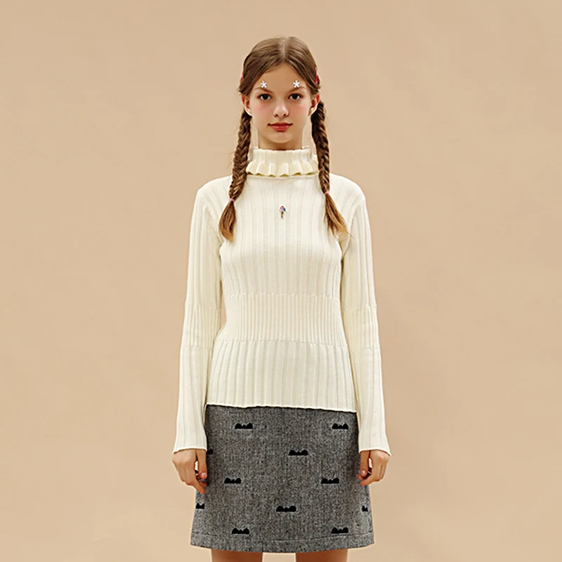 Preppy Style Sweet Women Winter White Elastic Sweater Turtlenect ...