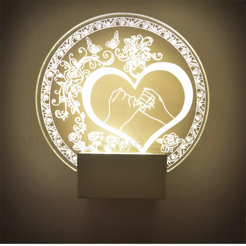Acrylic Lover LED Wall Lamp Love Heart Bedside Night Light 5W Entrance ...