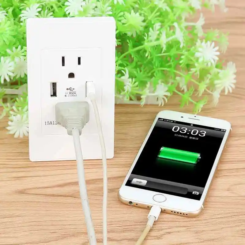 Fast Charging Dual USB Socket Wall Socket US Plug USB Port Charger USB ...