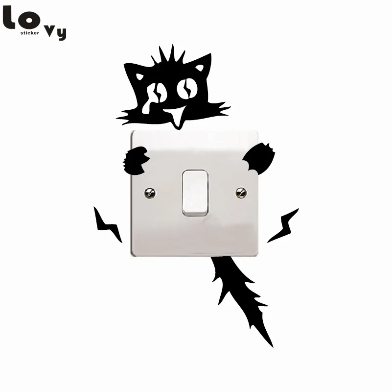 Creative Electrocuted Cat Switch Sticker Funny Cartoon Vinyl Wall ...