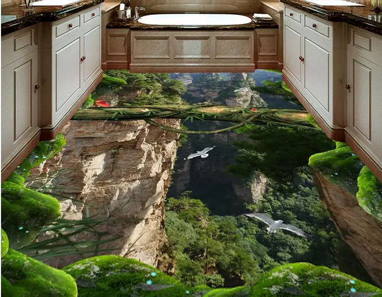 Custom 3d Floor Tiles Murals Wallpaper Mountain Forest Floor Wallpapers ...