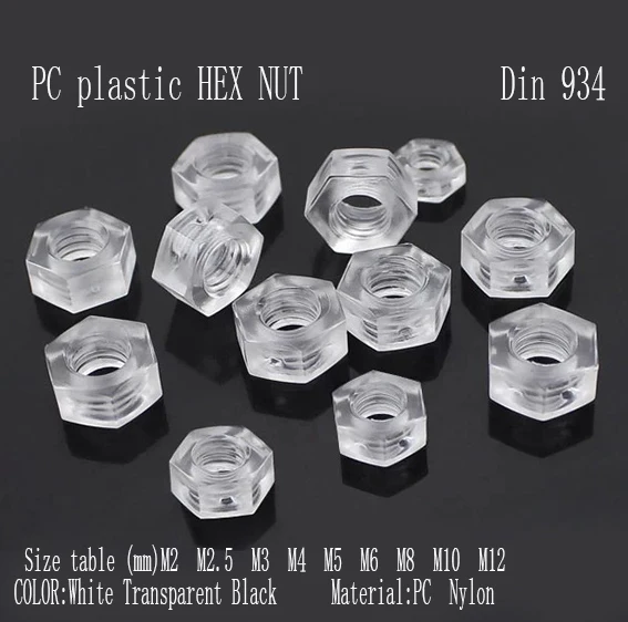 M8 P1.25 Transparent nut PC plastic Metric Coarse Thread Plastic Hex ...